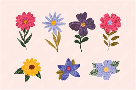 손으로 그린 봄 꽃 모음 무료 벡터