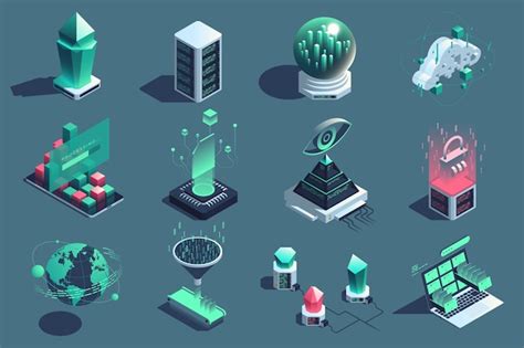 Premium Vector Isometric Big Data Element Set Collection