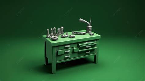 3d Rendering Of A Monochrome Workbench Against A Green Background Diy Tools Tools Background