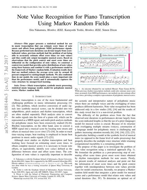 Note Value Recognition For Piano Transcription Using Markov Random Fields Eita Nakamura Member