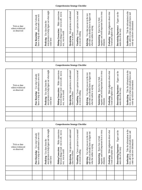 Comprehension Strategy Checklist Pdf Reading Comprehension Cognition