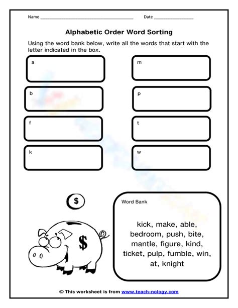 Alphabetic Order Word Sorting Worksheet