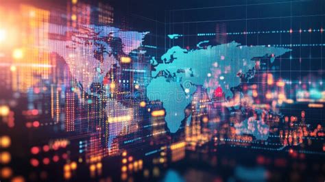 A Digital World Map With Data Visualization Elements Representing Global Connectivity Stock