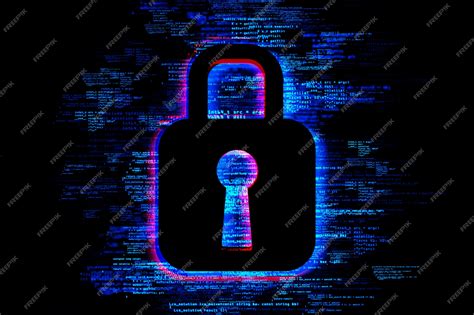 Premium Photo Neon Glowing Padlock Symbol Against A Matrix Of Binary Code Representing Digital