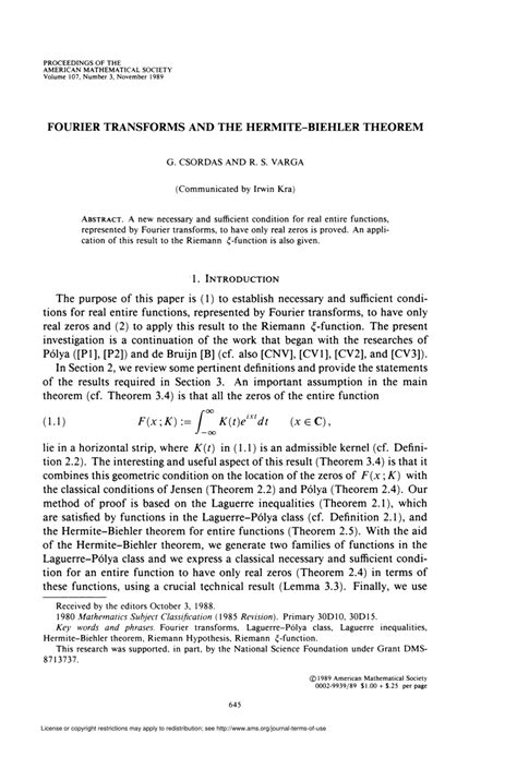 Pdf Fourier Transforms And The Hermite Biehler Theorem