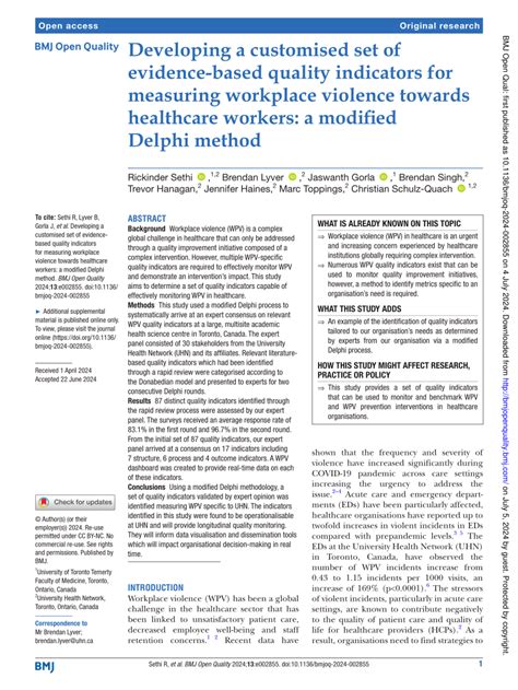 Pdf Developing A Customised Set Of Evidence Based Quality Indicators For Measuring Workplace