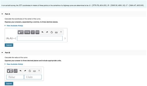Solved In An As Built Survey The Xy Coordinates In Meters