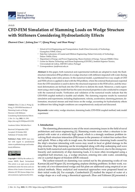 Pdf Cfd Fem Simulation Of Slamming Loads On Wedge Structure With Stiffeners Considering