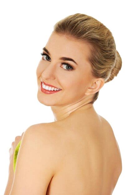 Premium Photo Portrait Of Smiling Topless Young Woman Against White