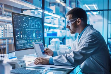 Scientist Analyzing Data In Laboratory Premium Ai Generated Image