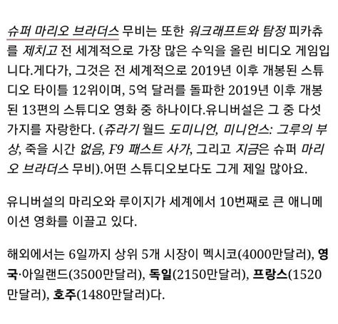 익스트림무비 슈퍼마리오 브라더스 글로벌 5억달러 돌파 올해 흥행 탑