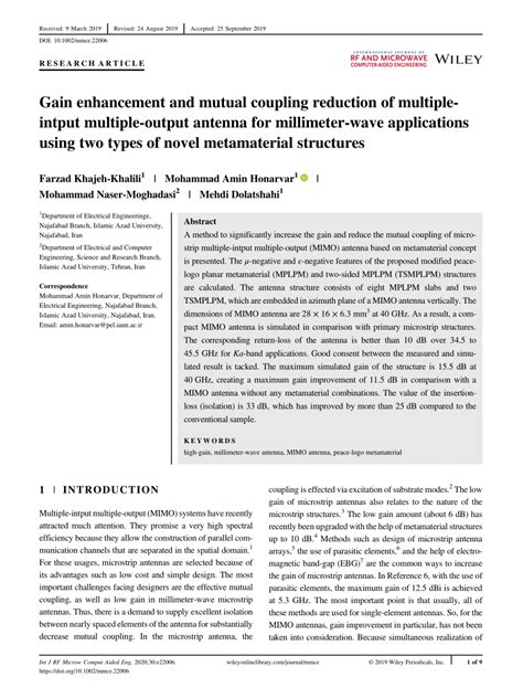 Gain Enhancement And Mutual Coupling Reduction Of Multiple‐intput