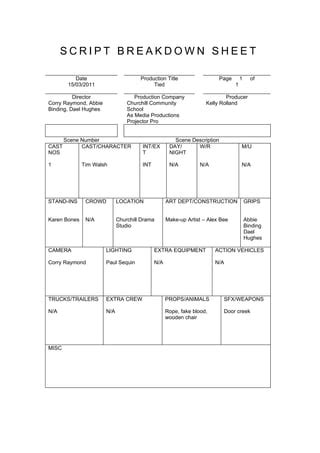 Tied Script Breakdown Sheet PDF
