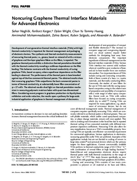 Pdf Noncuring Graphene Thermal Interface Materials For Advanced Electronics