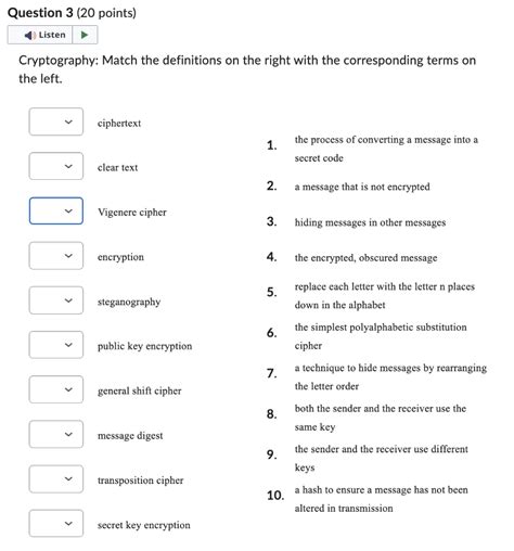 Solved Question 3 20 Points Cryptography Match The
