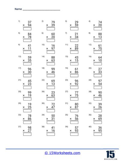 Multiplication Worksheets 8th Grade