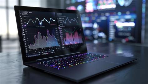 Laptop Displaying Colorful Data Visualizations In A Modern Workspace