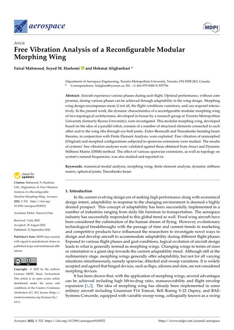 Pdf Free Vibration Analysis Of A Reconfigurable Modular Morphing Wing