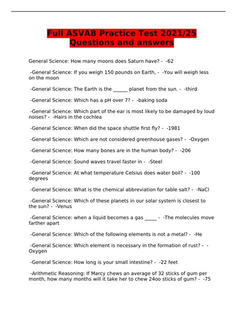 Full Asvab Practice Test 202125 Questions And Answers Full Asvab