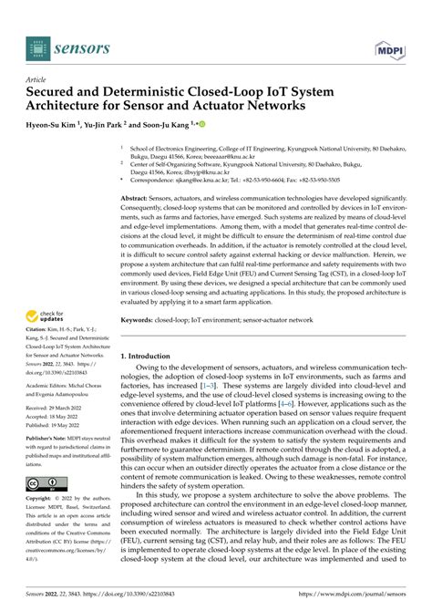 Pdf Secured And Deterministic Closed Loop Iot System Architecture For Sensor And Actuator Networks