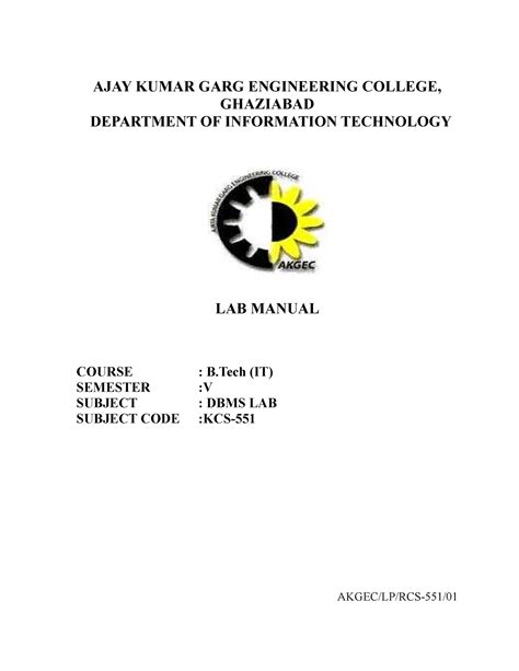 dbms experiment 1 lab manual ajay kumar garg engineering college
