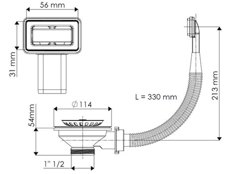 Waste Kit With Rectangular Overflow 312 Series 60 Duct In