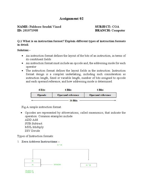 Coa Assignment 02 Instruction Formats Pdf Central Processing Unit