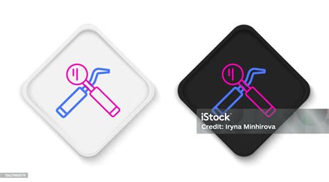 흰색 배경에 격리 된 라인 치과 검사 미러 및 프로브 아이콘 탐색기 스케일러입니다 공구 치과 검진 다채로운 개요 개념 벡터 강철에 대한 스톡 벡터 아트 및 기타 이미지