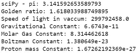 scipy常数 布客GeeksForGeeks 人工智能中文教程