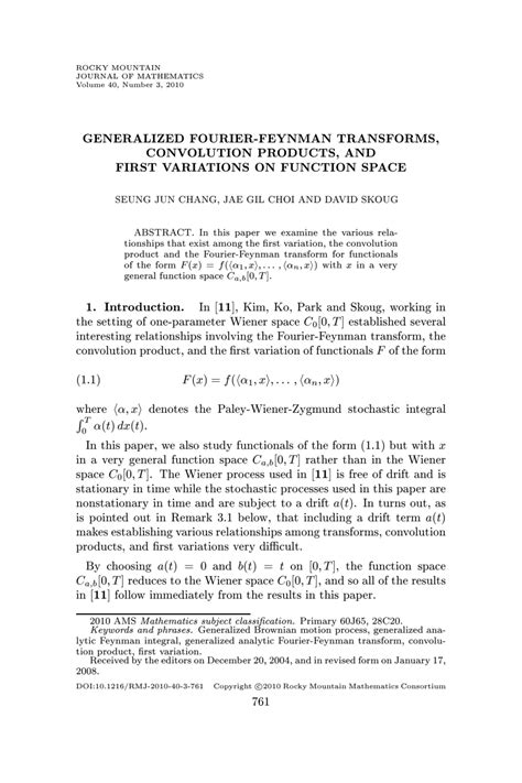 Pdf Generalized Fourier Feynman Transforms Convolution Products And First Variations On