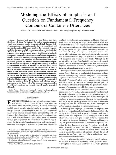 Pdf Modeling The Effects Of Emphasis And Question On Fundamental Frequency Contours Of