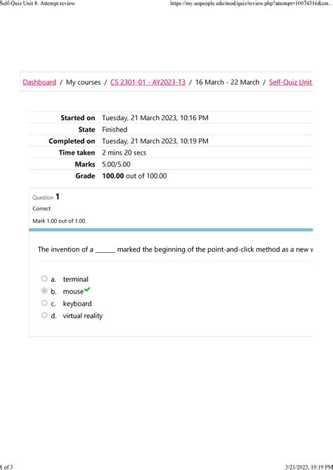 Self Quiz Unit 8 Attempt Review Started On Tuesday 21 March 2023 10 16 Pm State Finished