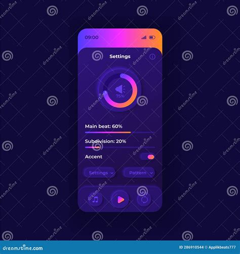 Metronome Parameters Smartphone Interface Vector Template Mobile App Page Dark Design Layout