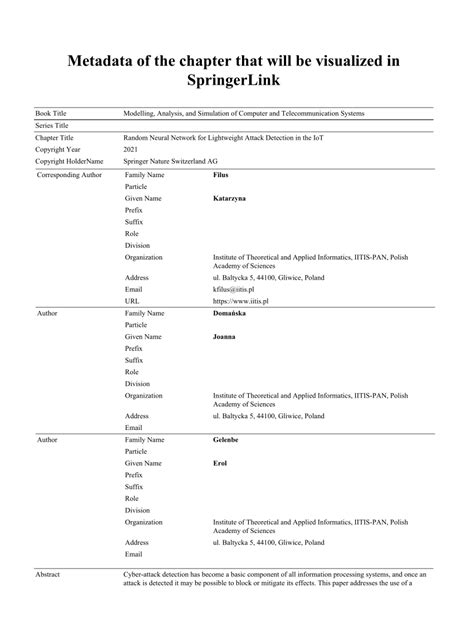 Pdf Random Neural Network For Lightweight Attack Detection In The Iot