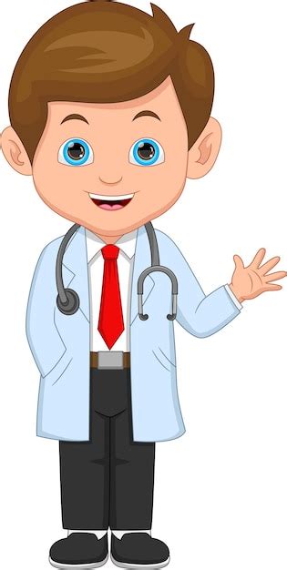 Cartoon Cute Young Doctor Waving Premium Vector