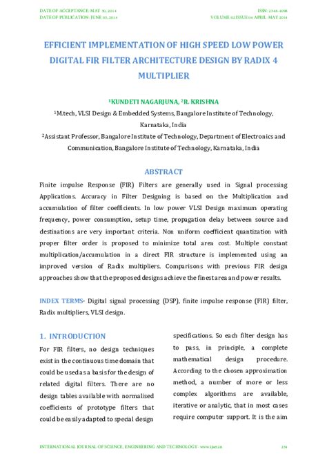 Pdf Digital Fir Filter Architecture Design By Radix 4 Multiplier