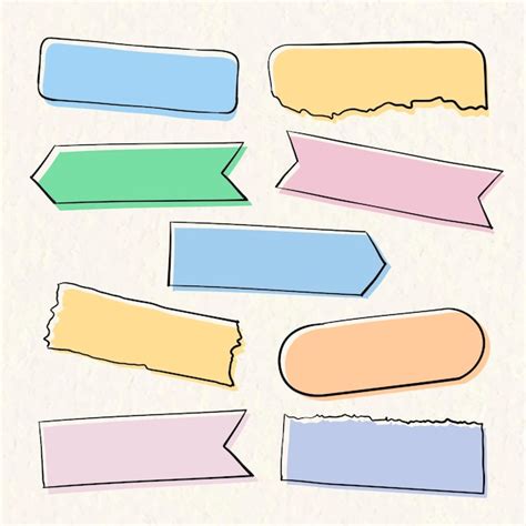 손으로 그린 스타일의 와시 테이프 벡터 파스텔 세트 무료 벡터