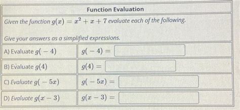 Solved Function Evaluation Given The Function Gxx2x7