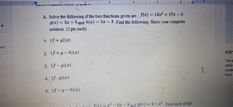 Solved A Solve The Following If The Two Functions Given Chegg Com
