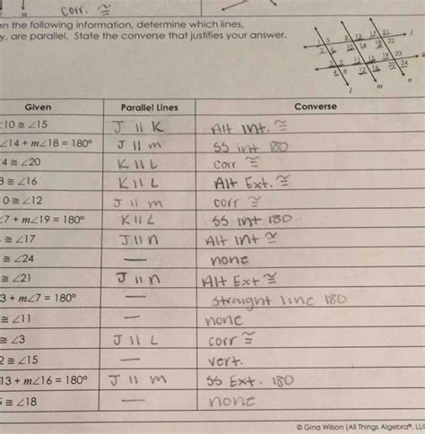 en the following information determine which lines y are parallel