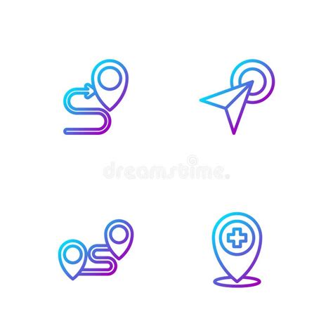 Set Line Location With Cross Hospital Route Location And Infographic Of City Map Navigation