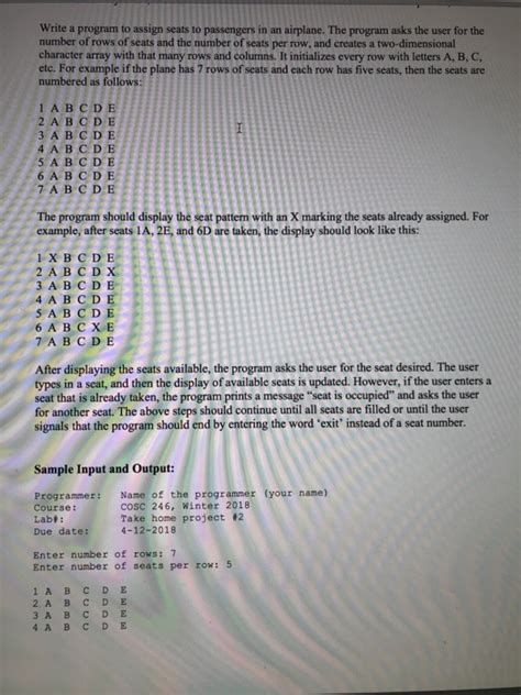 Solved Write A Program To Assign Seats To Passengers In An