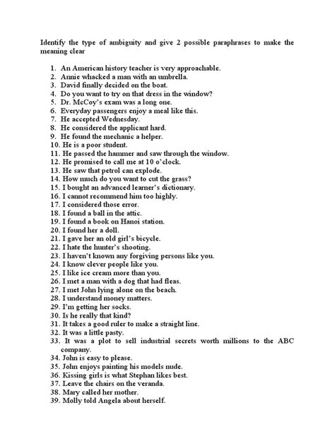 Ambiguity Exercises Newest Pdf