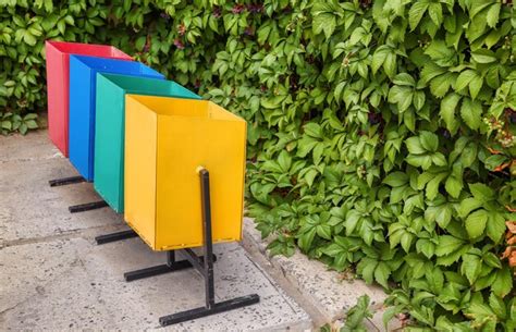 Premium Photo Recycling Bins For Different Types Of Garbage Outdoors