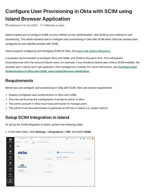 Configure User Provisioning In Okta With Scim Using Island Browser Application Pdf