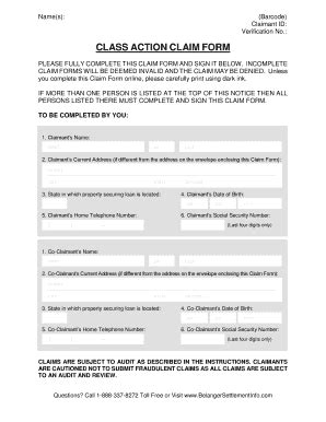 Fillable Online Class Action Claim Form Belanger V RoundPoint Mortgage Servicing Fax Email