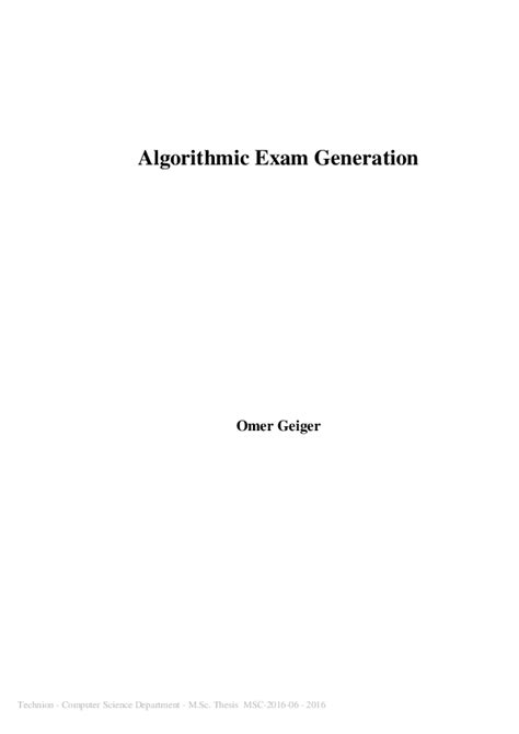Pdf Algorithmic Exam Generation