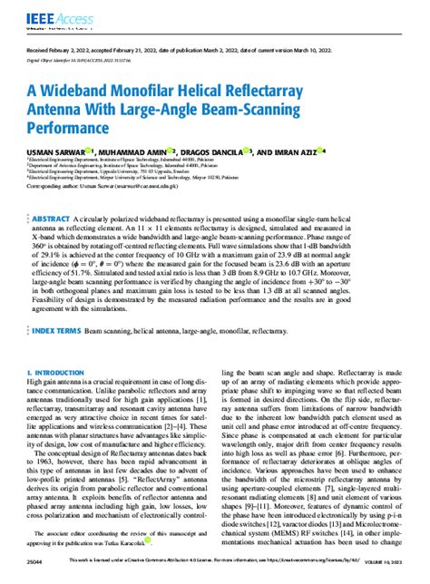 pdf a wideband monofilar helical reflectarray antenna with large