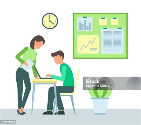 사무실에서 워크플로입니다 노트북에서 작업 하는 남자 벡터 일러스트입니다 경영자에 대한 스톡 벡터 아트 및 기타 이미지 경영자 계획 기업 문화 Istock