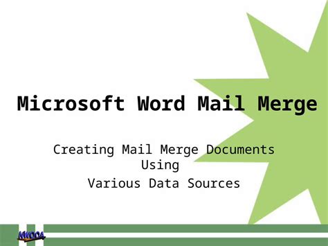 Ppt Microsoft Word Mail Merge Creating Mail Merge Documents Using Various Data Sources